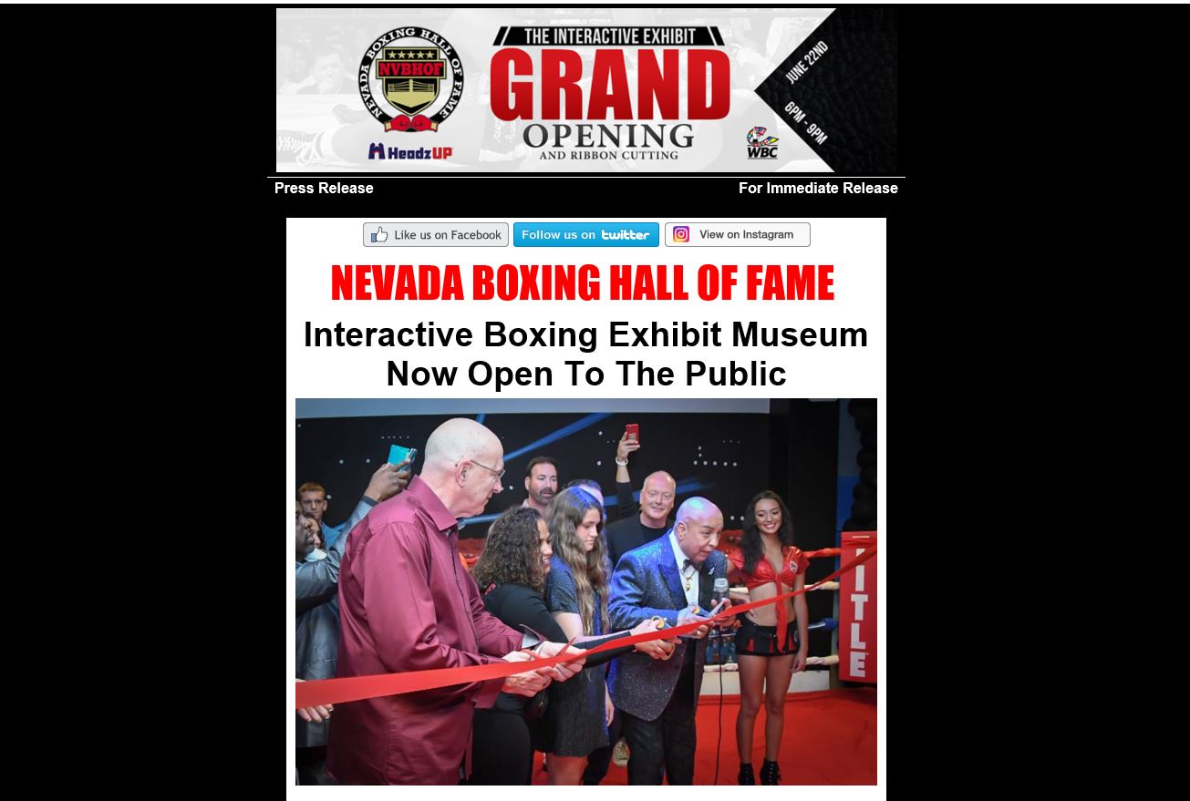 NEVADA BOXING HALL OF FAME Interactive Boxing Exhibit Museum Now Open ...